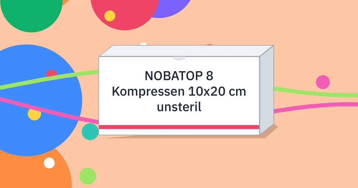 Symbolbild: Packung mit der Aufschrift NOBATOP 8 Kompressen 10x20 cm unsteril (PZN 07099220) – Verfügbarkeit und Bezug in Apotheken in Frankfurt am Main