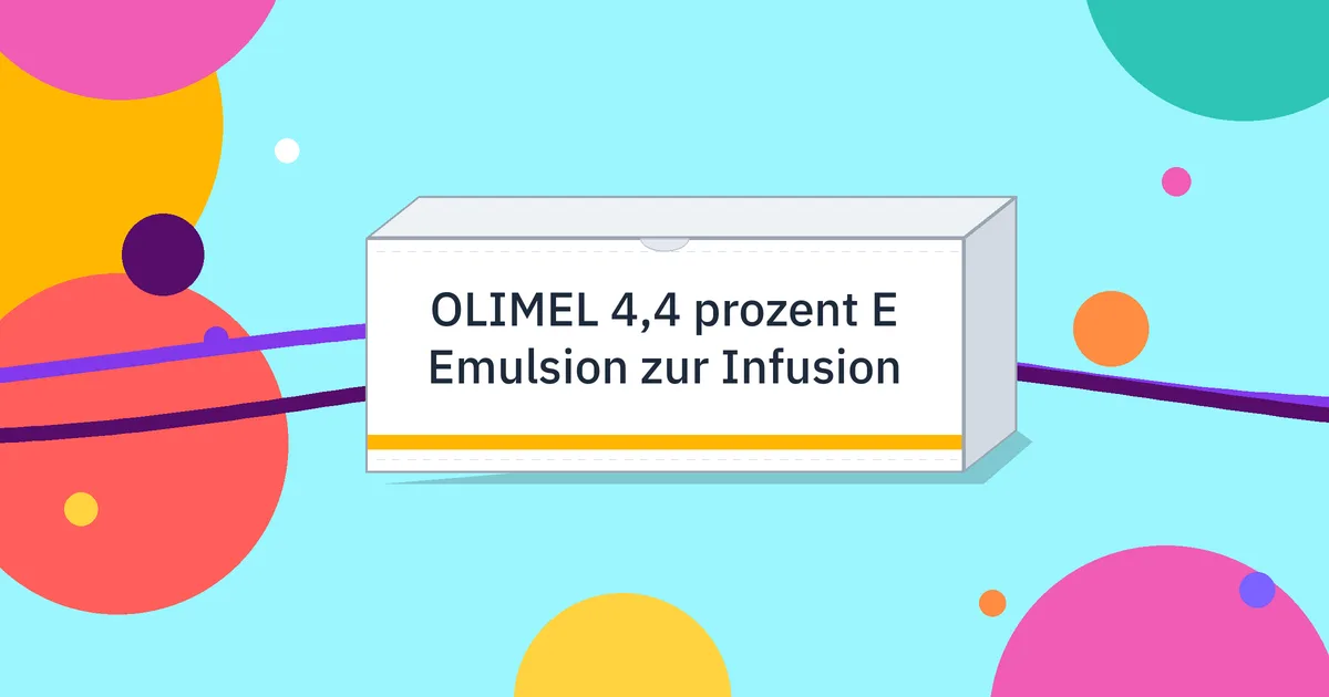 Symbolbild: Packung mit der Aufschrift OLIMEL 4,4 prozent E Emulsion zur Infusion (PZN 05900257) – Verfügbarkeit und Bezug in Apotheken in Frankfurt am Main
