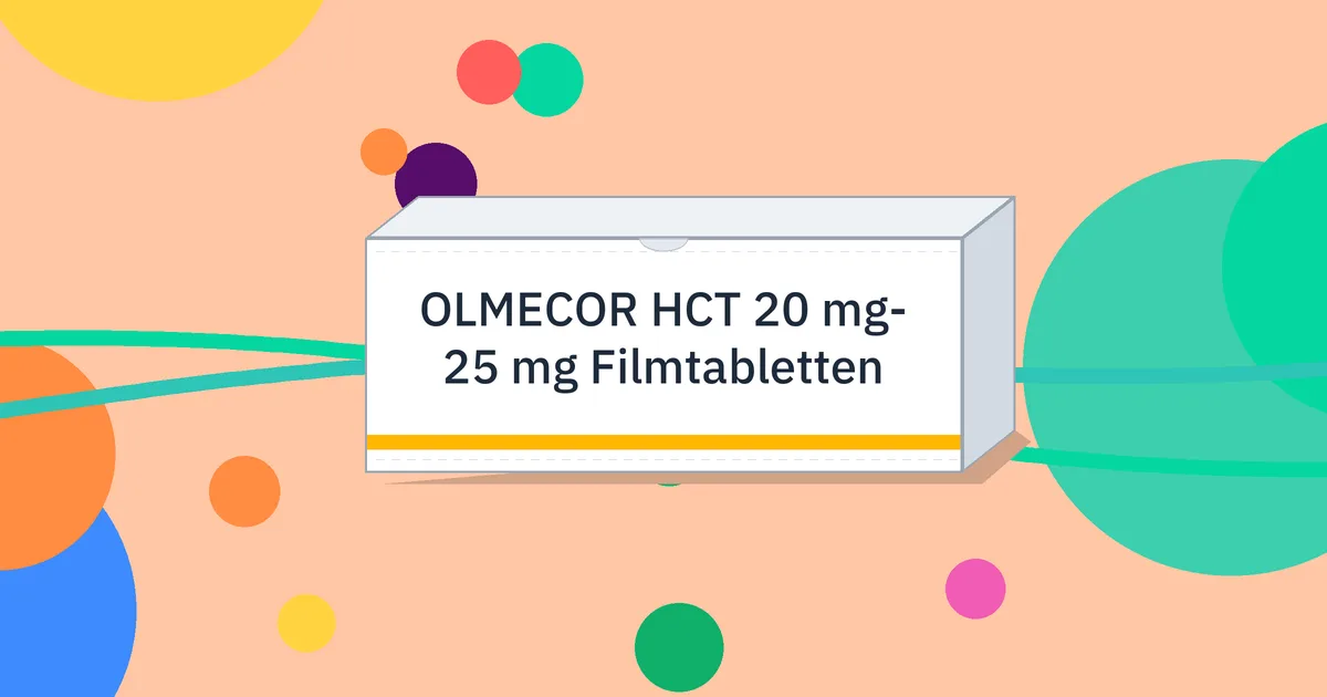 Symbolbild: Packung mit der Aufschrift OLMECOR HCT 20 mg-25 mg Filmtabletten (PZN 12648189) – Verfügbarkeit und Bezug in Apotheken in Frankfurt am Main