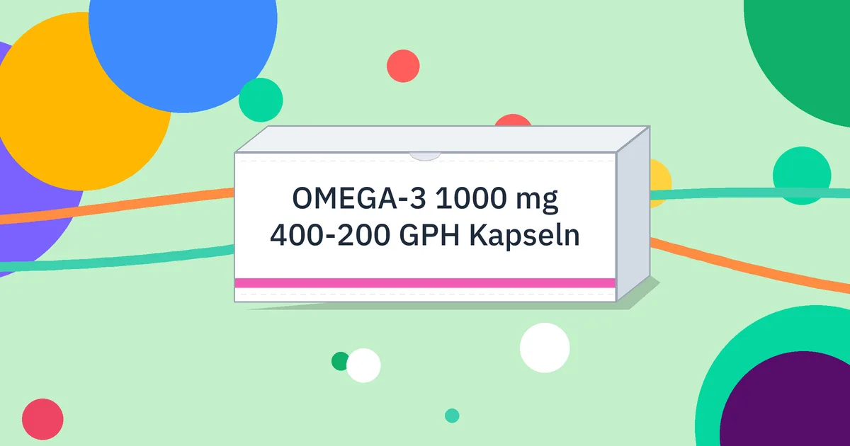 Symbolbild: Packung mit der Aufschrift OMEGA-3 1000 mg 400-200 GPH Kapseln (PZN 11190245) – Verfügbarkeit und Bezug in Apotheken in Frankfurt am Main
