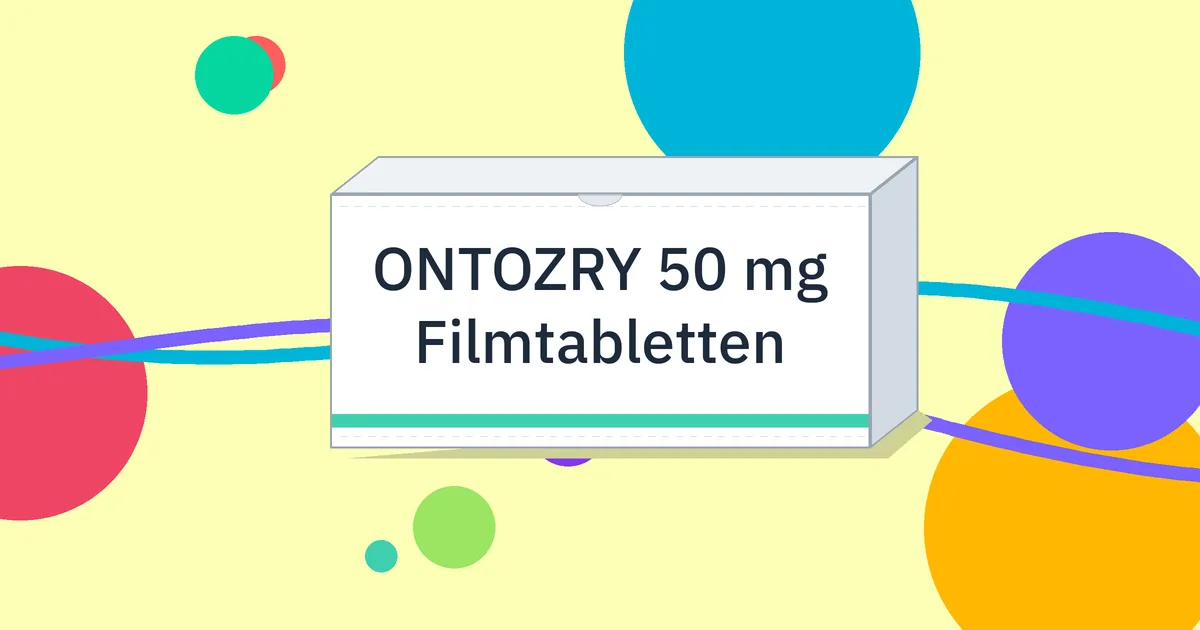 Symbolbild: Packung mit der Aufschrift ONTOZRY 50 mg Filmtabletten (PZN 18755182) – Verfügbarkeit und Bezug in Apotheken in Frankfurt am Main