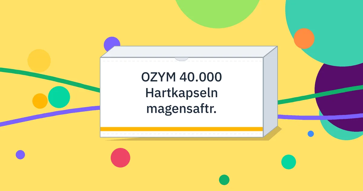 Symbolbild: Packung mit der Aufschrift OZYM 40.000 Hartkapseln magensaftr. (PZN 05135756) – Verfügbarkeit und Bezug in Apotheken in Frankfurt am Main