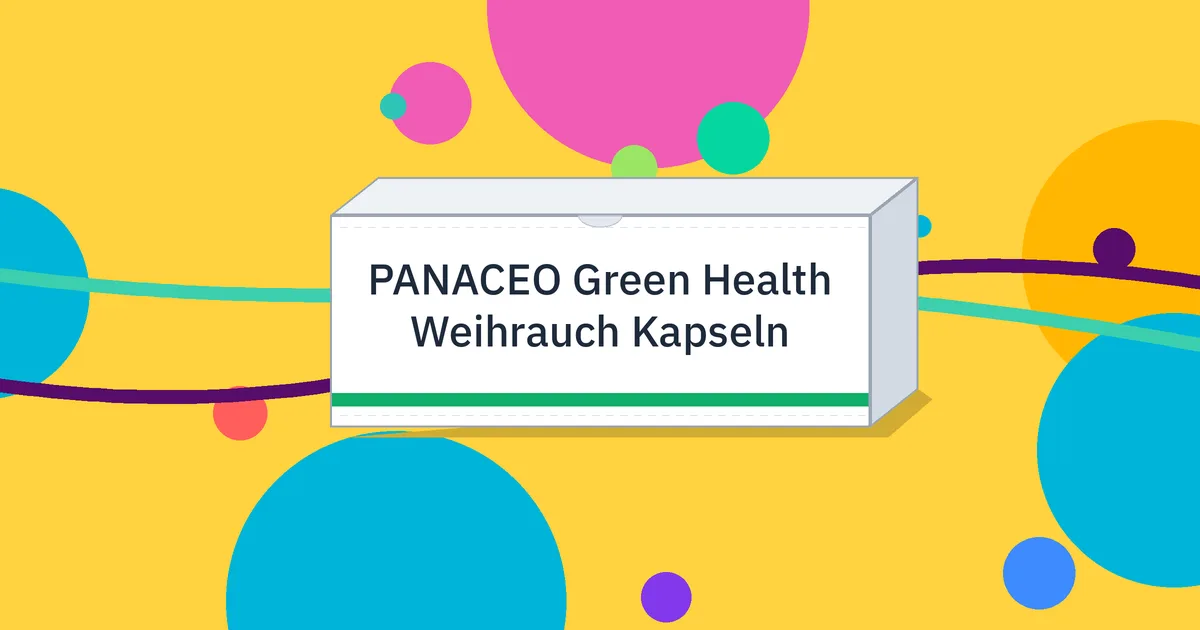 Symbolbild: Packung mit der Aufschrift PANACEO Green Health Weihrauch Kapseln (PZN 18229045) – Verfügbarkeit und Bezug in Apotheken in Frankfurt am Main