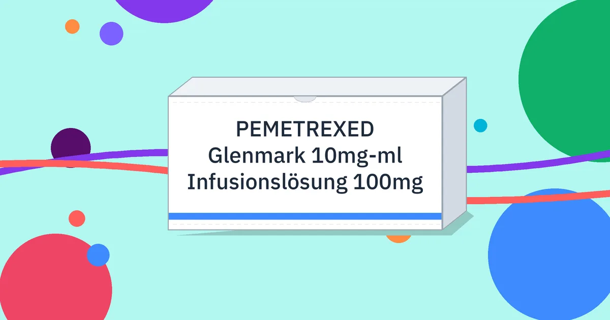 Symbolbild: Packung mit der Aufschrift PEMETREXED Glenmark 10mg-ml Infusionslösung 100mg (PZN 17543503) – Verfügbarkeit und Bezug in Apotheken in Frankfurt am Main
