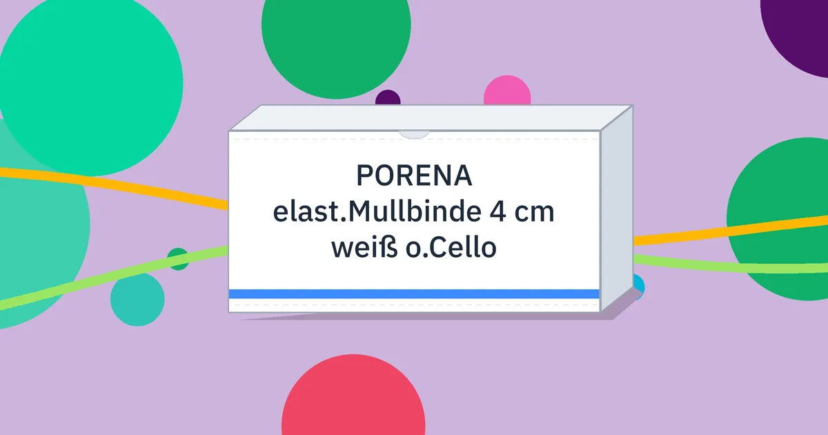 Symbolbild: Packung mit der Aufschrift PORENA elast.Mullbinde 4 cm weiß o.Cello (PZN 03289604) – Verfügbarkeit und Bezug in Apotheken in Frankfurt am Main