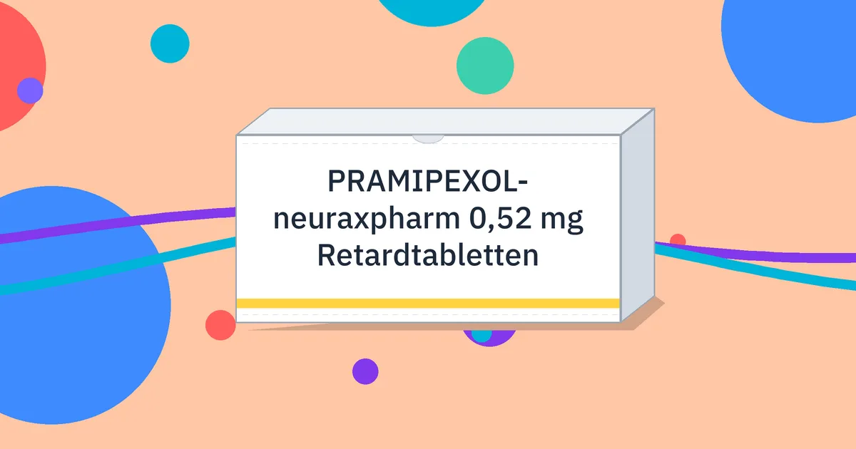 Symbolbild: Packung mit der Aufschrift PRAMIPEXOL-neuraxpharm 0,52 mg Retardtabletten (PZN 12419856) – Verfügbarkeit und Bezug in Apotheken in Frankfurt am Main