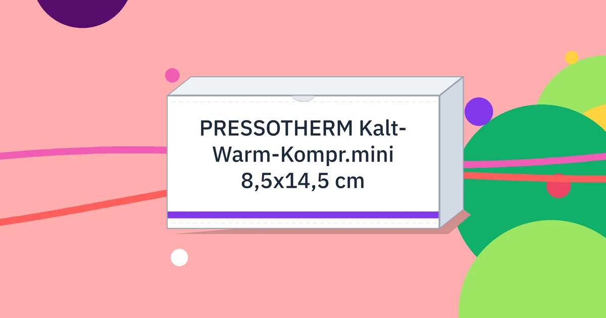 Symbolbild: Packung mit der Aufschrift PRESSOTHERM Kalt-Warm-Kompr.mini 8,5x14,5 cm (PZN 04587634) – Verfügbarkeit und Bezug in Apotheken in Frankfurt am Main