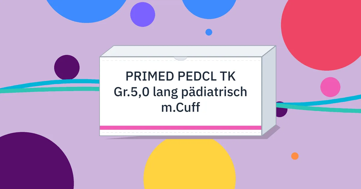 Symbolbild: Packung mit der Aufschrift PRIMED PEDCL TK Gr.5,0 lang pädiatrisch m.Cuff (PZN 11108918) – Verfügbarkeit und Bezug in Apotheken in Frankfurt am Main