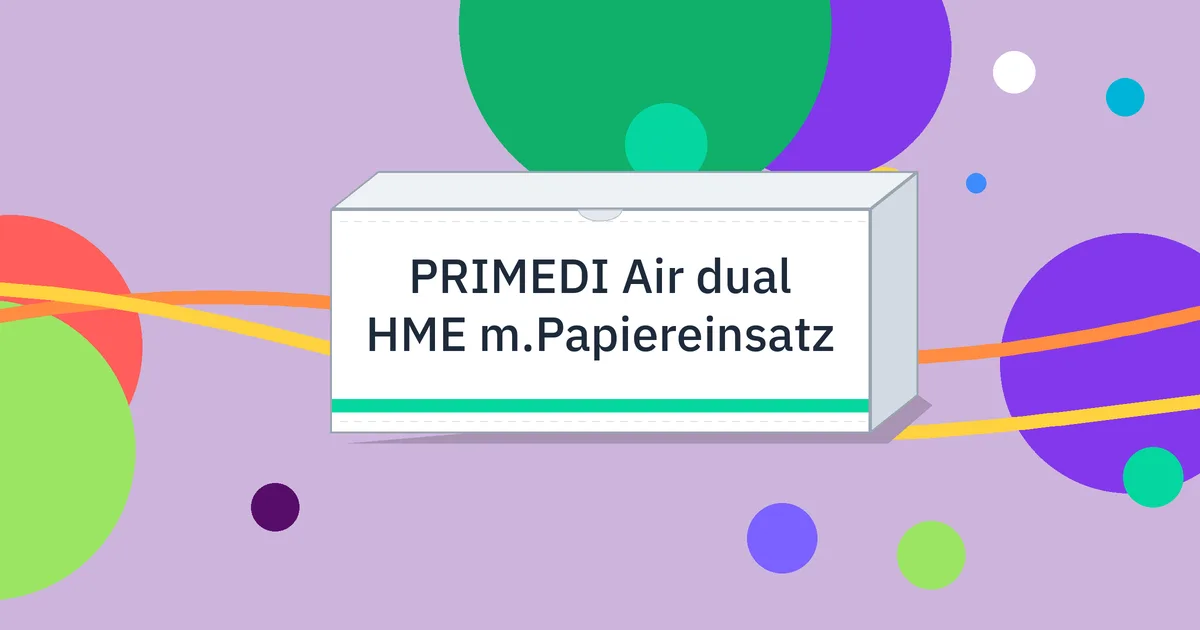 Symbolbild: Packung mit der Aufschrift PRIMEDI Air dual HME m.Papiereinsatz (PZN 10780542) – Verfügbarkeit und Bezug in Apotheken in Frankfurt am Main