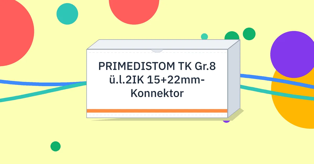 Symbolbild: Packung mit der Aufschrift PRIMEDISTOM TK Gr.8 ü.l.2IK 15+22mm-Konnektor (PZN 10928128) – Verfügbarkeit und Bezug in Apotheken in Frankfurt am Main