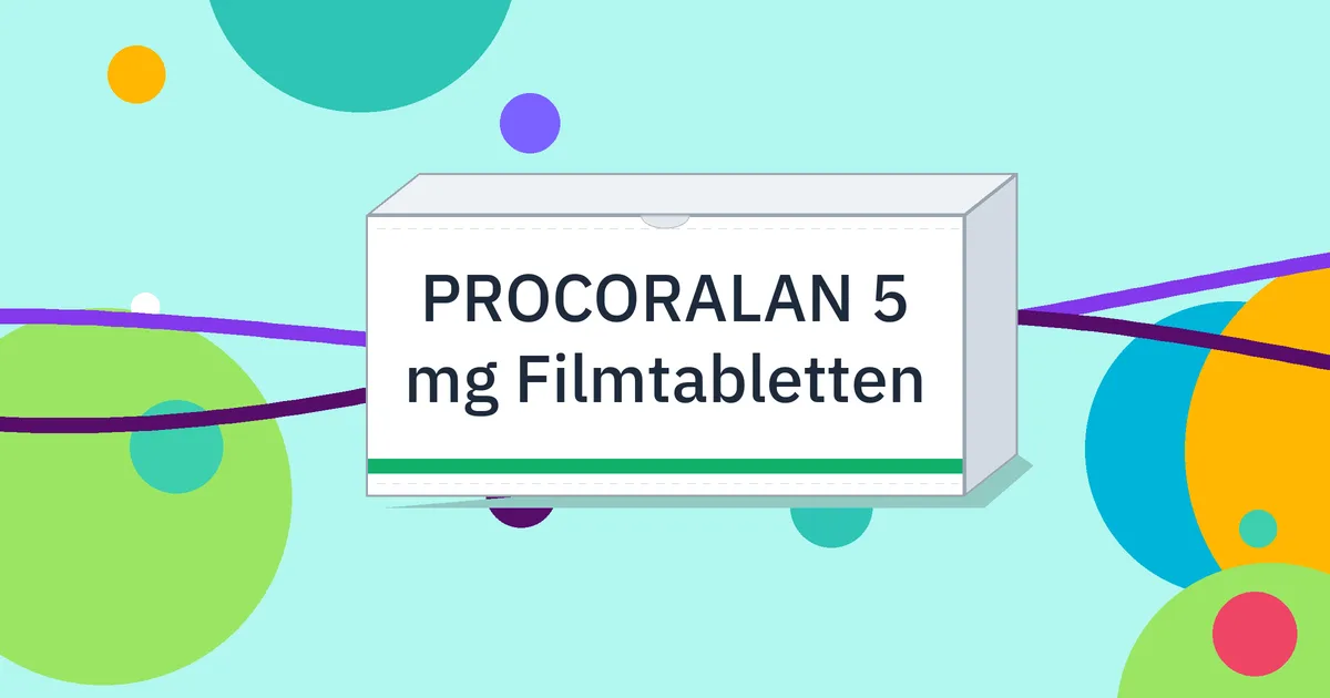 Symbolbild: Packung mit der Aufschrift PROCORALAN 5 mg Filmtabletten (PZN 15266301) – Verfügbarkeit und Bezug in Apotheken in Frankfurt am Main