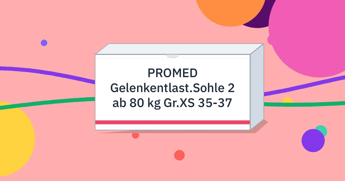 Symbolbild: Packung mit der Aufschrift PROMED Gelenkentlast.Sohle 2 ab 80 kg Gr.XS 35-37 (PZN 07300685) – Verfügbarkeit und Bezug in Apotheken in Frankfurt am Main
