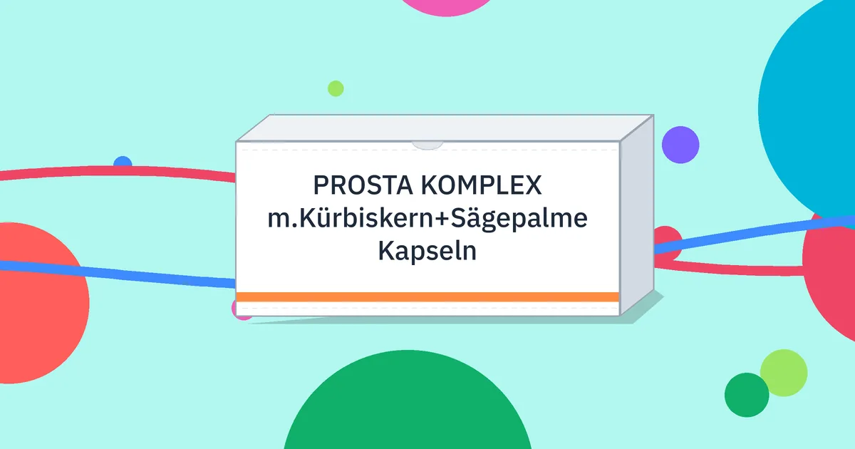 Symbolbild: Packung mit der Aufschrift PROSTA KOMPLEX m.Kürbiskern+Sägepalme Kapseln (PZN 18362198) – Verfügbarkeit und Bezug in Apotheken in Frankfurt am Main