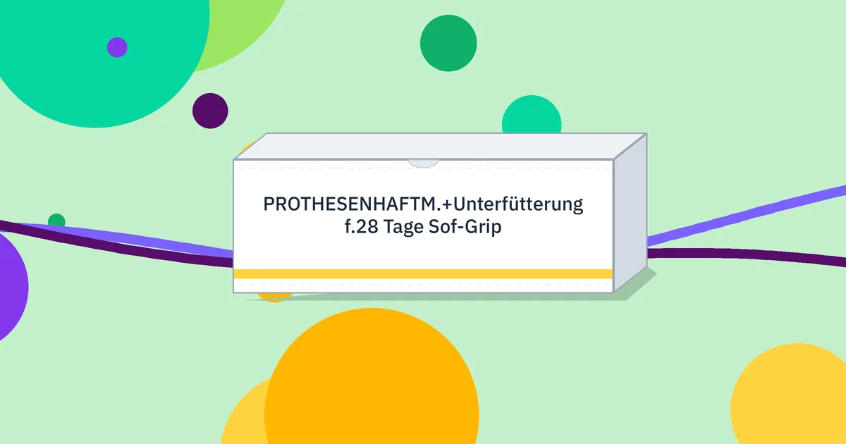 Symbolbild: Packung mit der Aufschrift PROTHESENHAFTM.+Unterfütterung f.28 Tage Sof-Grip (PZN 09116201) – Verfügbarkeit und Bezug in Apotheken in Frankfurt am Main