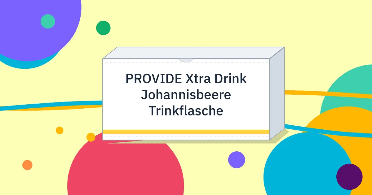 Symbolbild: Packung mit der Aufschrift PROVIDE Xtra Drink Johannisbeere Trinkflasche (PZN 00424711) – Verfügbarkeit und Bezug in Apotheken in Frankfurt am Main