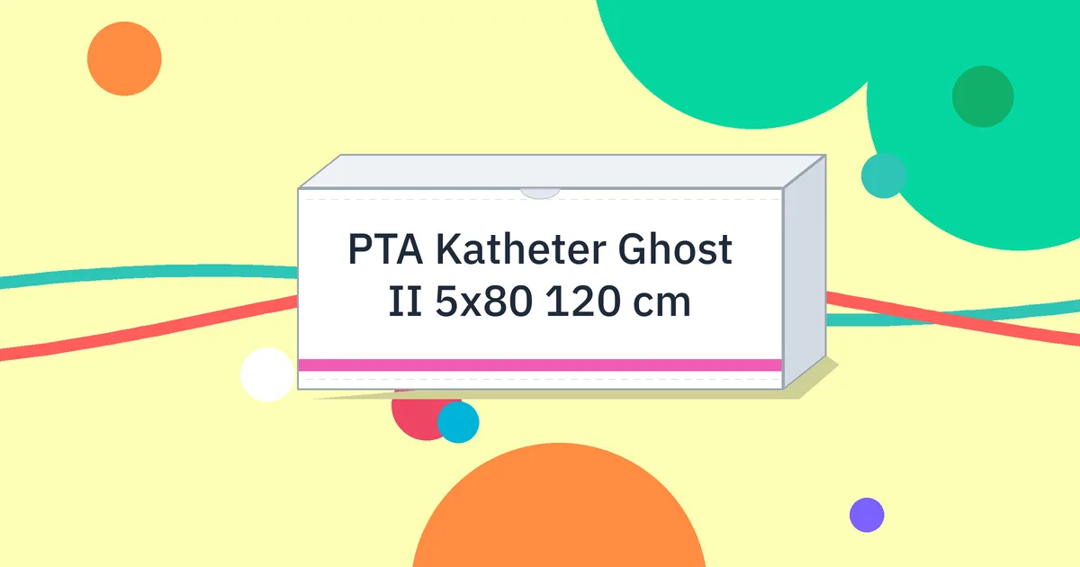Symbolbild: Packung mit der Aufschrift PTA Katheter Ghost II 5x80 120 cm (PZN 00106833) – Verfügbarkeit und Bezug in Apotheken in Frankfurt am Main