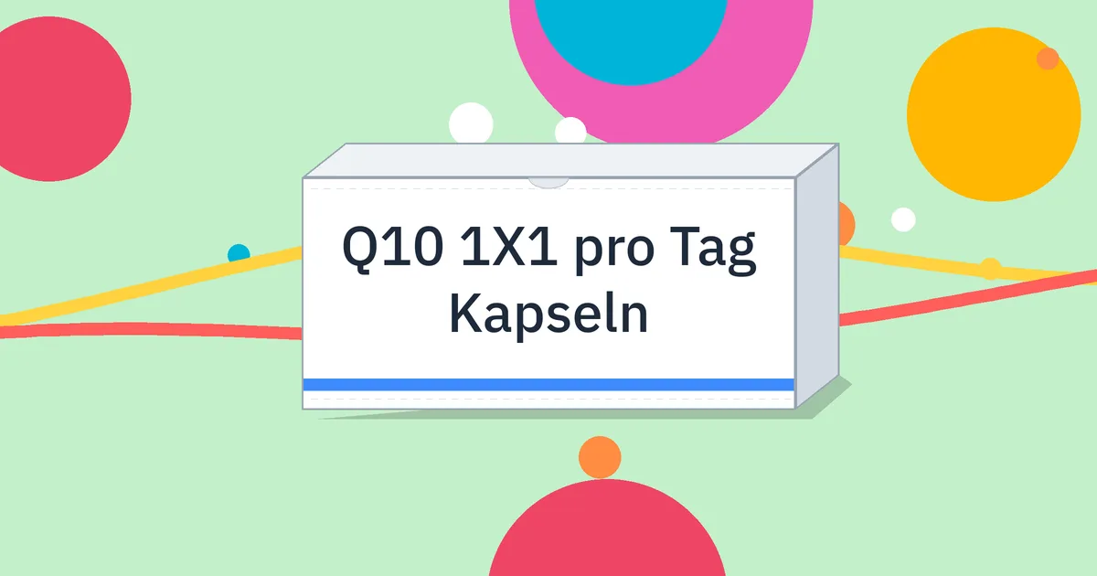 Symbolbild: Packung mit der Aufschrift Q10 1X1 pro Tag Kapseln (PZN 07412591) – Verfügbarkeit und Bezug in Apotheken in Frankfurt am Main
