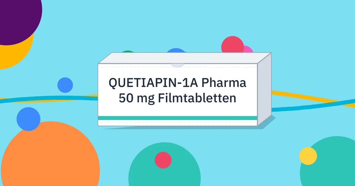 Symbolbild: Packung mit der Aufschrift QUETIAPIN-1A Pharma 50 mg Filmtabletten (PZN 09494601) – Verfügbarkeit und Bezug in Apotheken in Frankfurt am Main