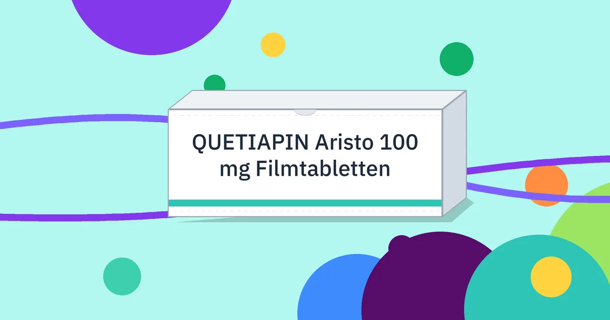 Symbolbild: Packung mit der Aufschrift QUETIAPIN Aristo 100 mg Filmtabletten (PZN 14385765) – Verfügbarkeit und Bezug in Apotheken in Frankfurt am Main