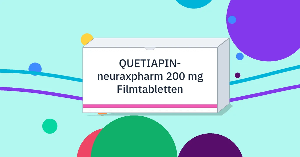 Symbolbild: Packung mit der Aufschrift QUETIAPIN-neuraxpharm 200 mg Filmtabletten (PZN 09445695) – Verfügbarkeit und Bezug in Apotheken in Frankfurt am Main