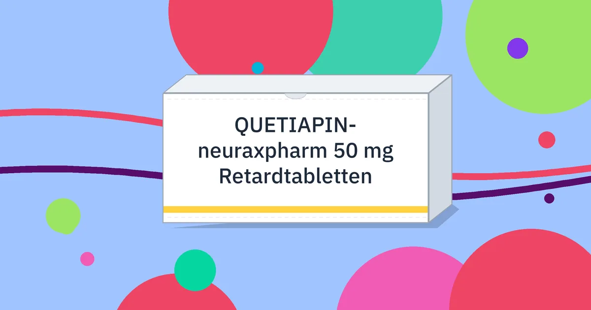 Symbolbild: Packung mit der Aufschrift QUETIAPIN-neuraxpharm 50 mg Retardtabletten (PZN 09445790) – Verfügbarkeit und Bezug in Apotheken in Frankfurt am Main