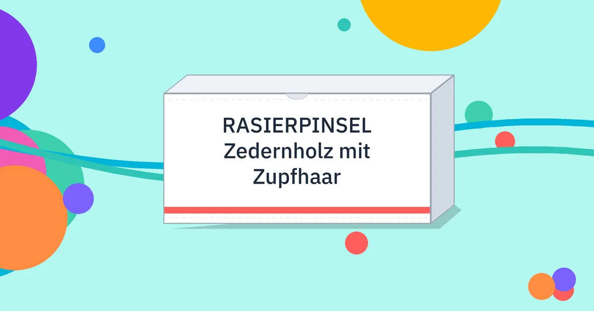 Symbolbild: Packung mit der Aufschrift RASIERPINSEL Zedernholz mit Zupfhaar (PZN 17245591) – Verfügbarkeit und Bezug in Apotheken in Frankfurt am Main