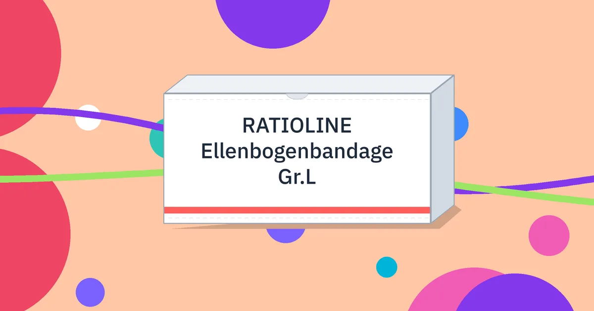 Symbolbild: Packung mit der Aufschrift RATIOLINE Ellenbogenbandage Gr.L (PZN 17872833) – Verfügbarkeit und Bezug in Apotheken in Frankfurt am Main