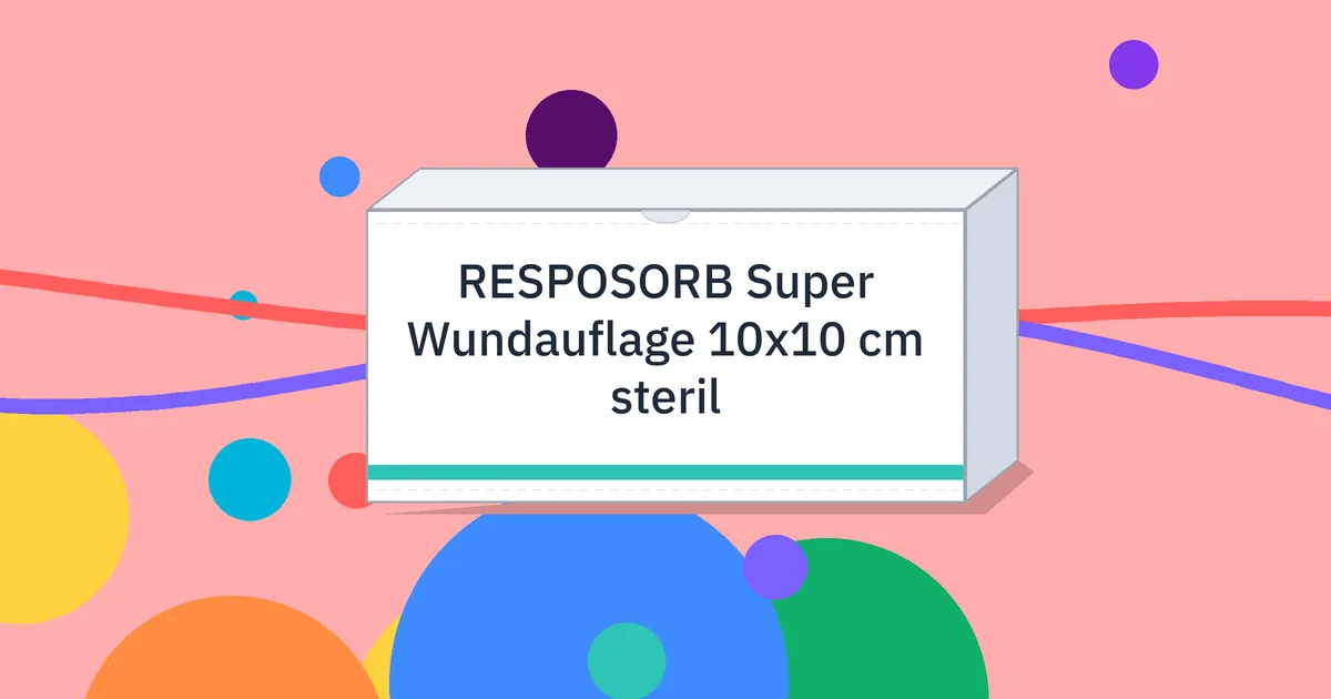 Symbolbild: Packung mit der Aufschrift RESPOSORB Super Wundauflage 10x10 cm steril (PZN 20845366) – Verfügbarkeit und Bezug in Apotheken in Frankfurt am Main