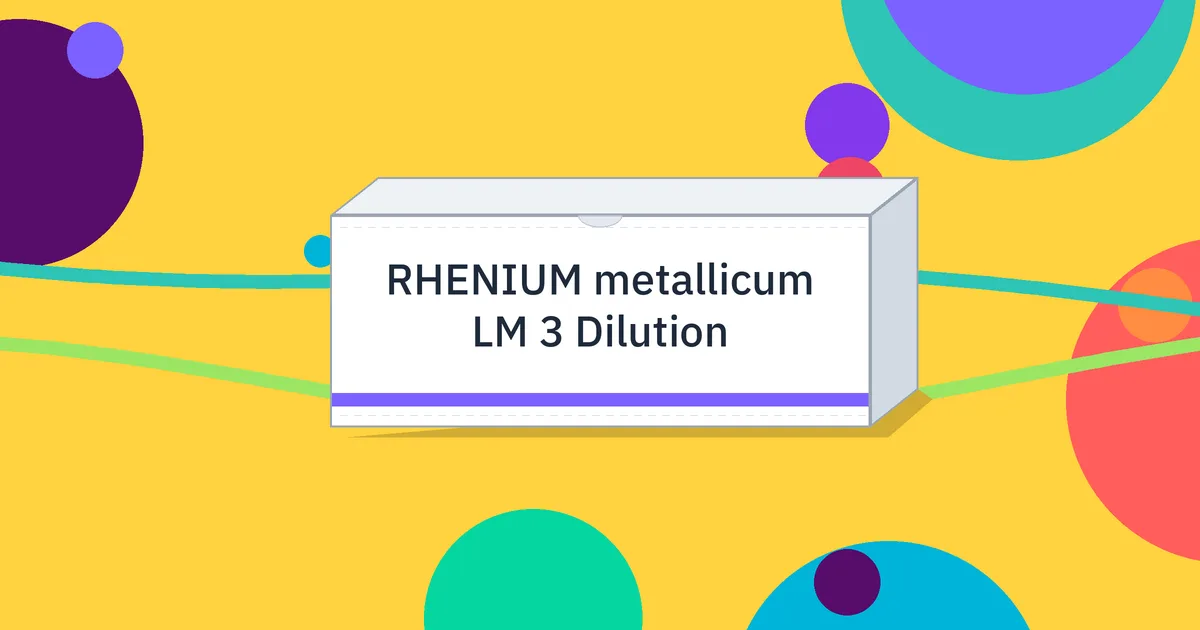 Symbolbild: Packung mit der Aufschrift RHENIUM metallicum LM 3 Dilution (PZN 13048899) – Verfügbarkeit und Bezug in Apotheken in Frankfurt am Main