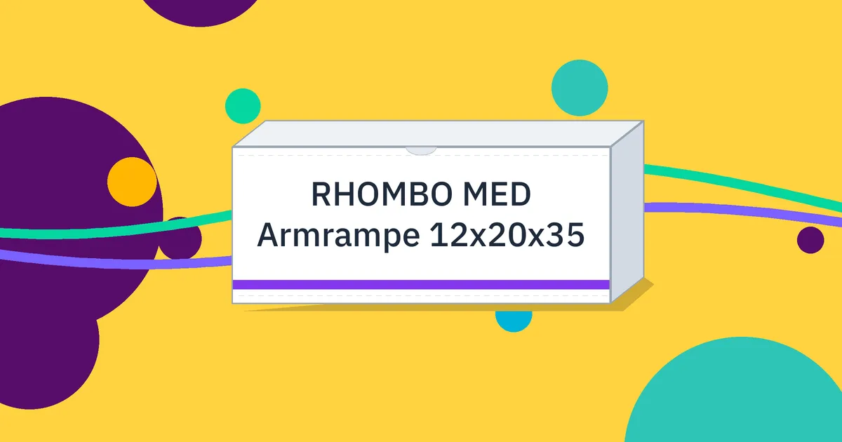 Symbolbild: Packung mit der Aufschrift RHOMBO MED Armrampe 12x20x35 (PZN 03947906) – Verfügbarkeit und Bezug in Apotheken in Frankfurt am Main