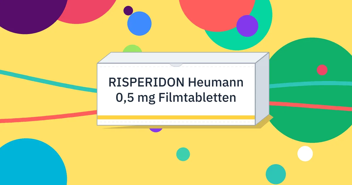 Symbolbild: Packung mit der Aufschrift RISPERIDON Heumann 0,5 mg Filmtabletten (PZN 01551535) – Verfügbarkeit und Bezug in Apotheken in Frankfurt am Main