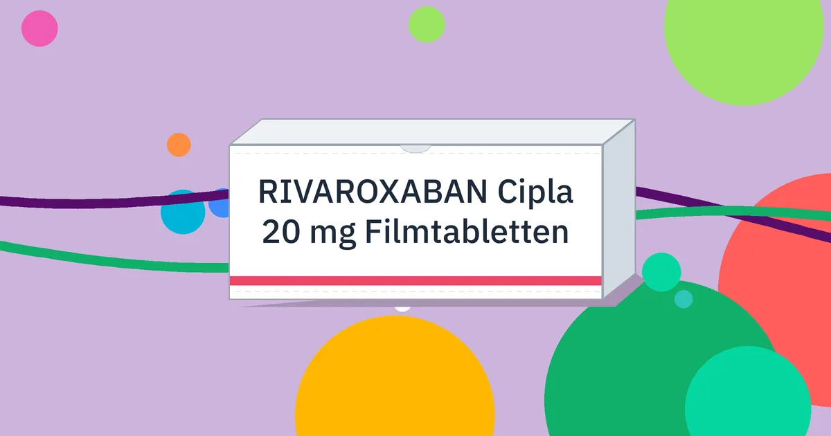 Symbolbild: Packung mit der Aufschrift RIVAROXABAN Cipla 20 mg Filmtabletten (PZN 20019929) – Verfügbarkeit und Bezug in Apotheken in Frankfurt am Main
