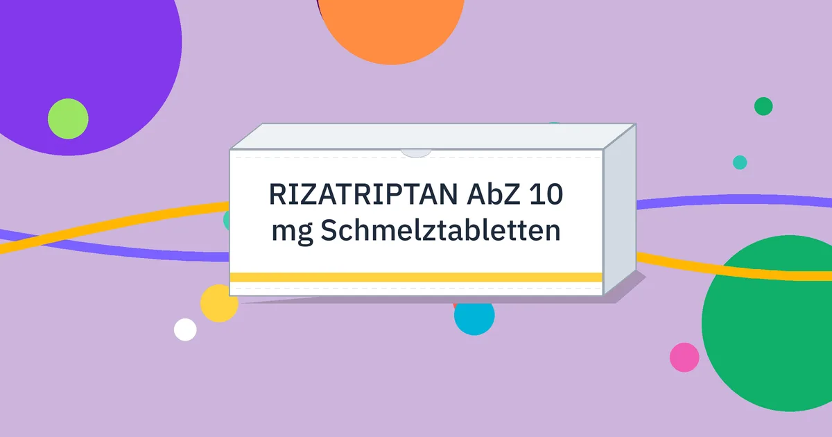 Symbolbild: Packung mit der Aufschrift RIZATRIPTAN AbZ 10 mg Schmelztabletten (PZN 07245408) – Verfügbarkeit und Bezug in Apotheken in Frankfurt am Main