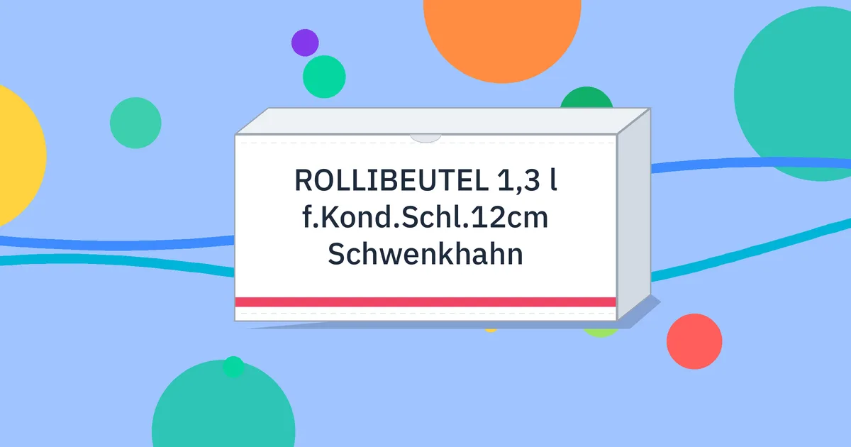 Symbolbild: Packung mit der Aufschrift ROLLIBEUTEL 1,3 l f.Kond.Schl.12cm Schwenkhahn (PZN 00669370) – Verfügbarkeit und Bezug in Apotheken in Frankfurt am Main