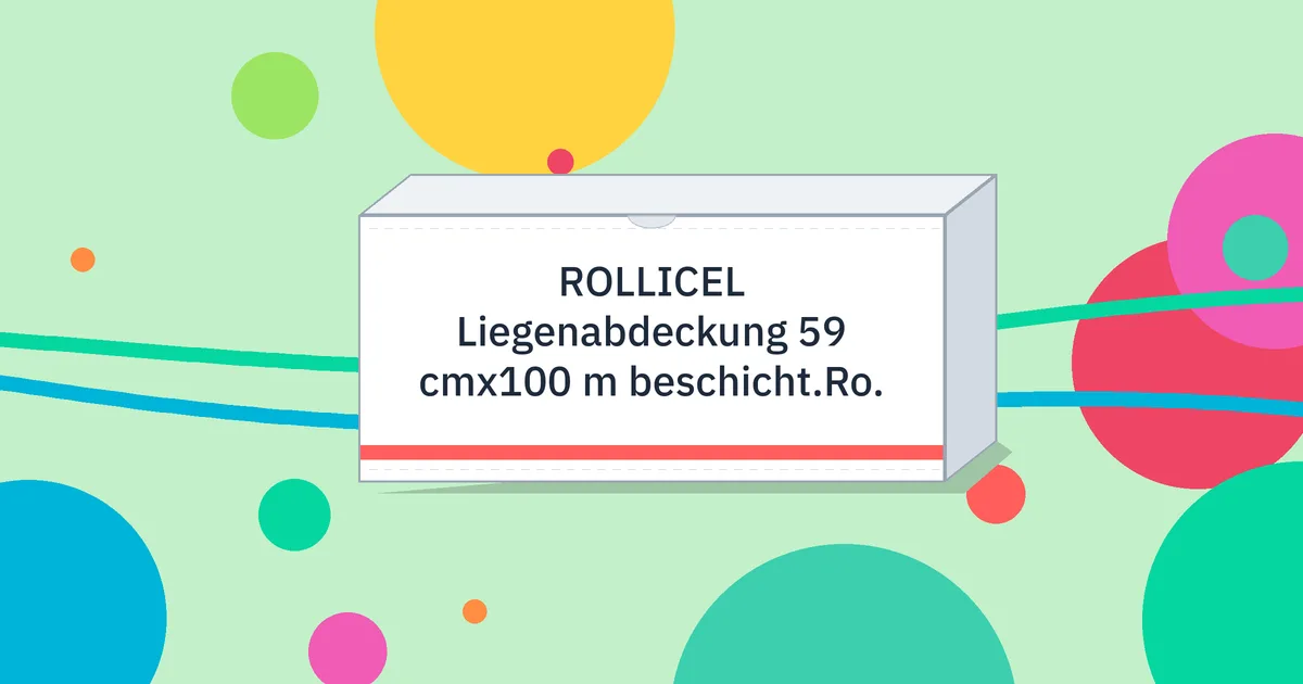 Symbolbild: Packung mit der Aufschrift ROLLICEL Liegenabdeckung 59 cmx100 m beschicht.Ro. (PZN 11350890) – Verfügbarkeit und Bezug in Apotheken in Frankfurt am Main
