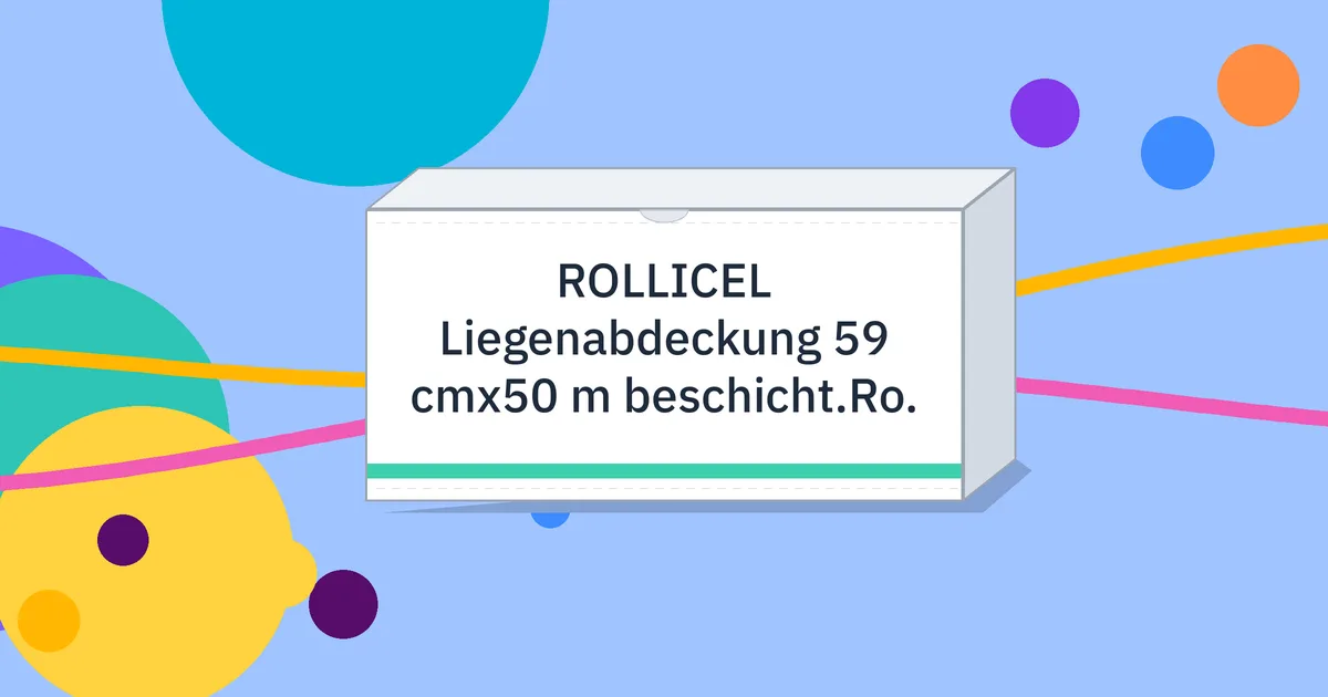 Symbolbild: Packung mit der Aufschrift ROLLICEL Liegenabdeckung 59 cmx50 m beschicht.Ro. (PZN 11350878) – Verfügbarkeit und Bezug in Apotheken in Frankfurt am Main