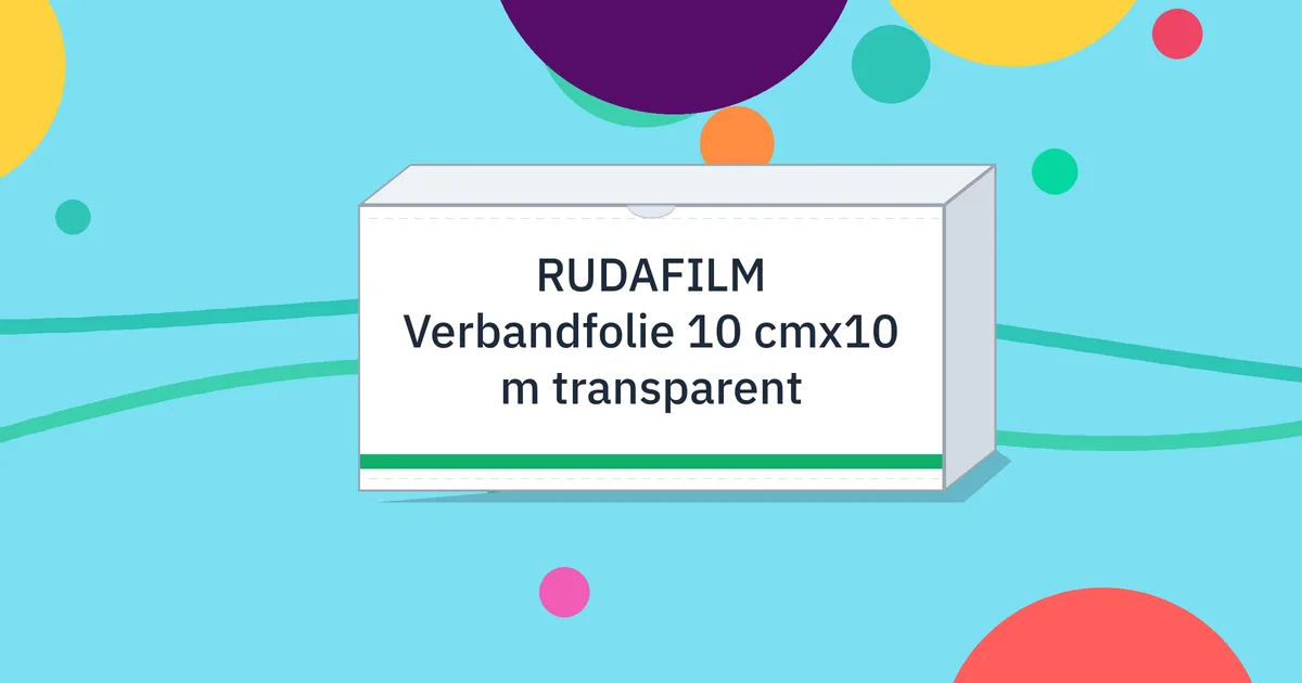 Symbolbild: Packung mit der Aufschrift RUDAFILM Verbandfolie 10 cmx10 m transparent (PZN 01676314) – Verfügbarkeit und Bezug in Apotheken in Frankfurt am Main