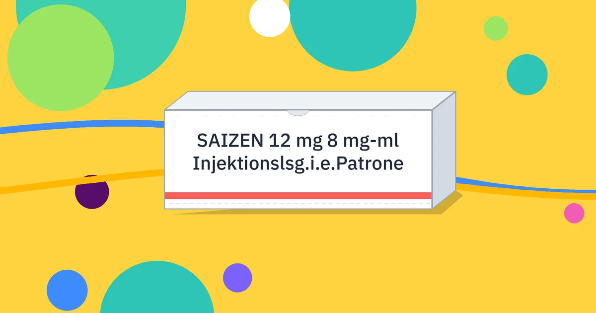 Symbolbild: Packung mit der Aufschrift SAIZEN 12 mg 8 mg-ml Injektionslsg.i.e.Patrone (PZN 07776726) – Verfügbarkeit und Bezug in Apotheken in Frankfurt am Main