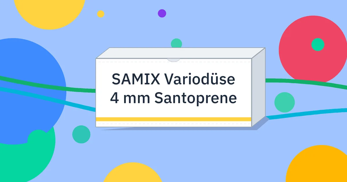 Symbolbild: Packung mit der Aufschrift SAMIX Variodüse 4 mm Santoprene (PZN 19987598) – Verfügbarkeit und Bezug in Apotheken in Frankfurt am Main