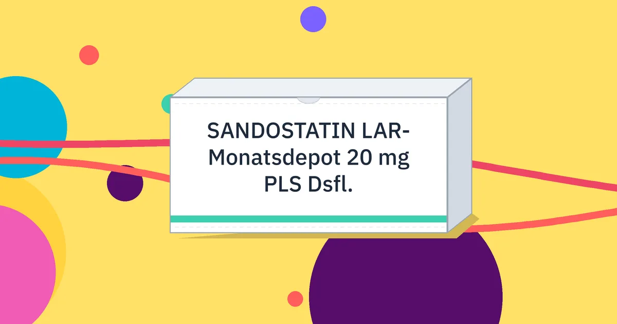 Symbolbild: Packung mit der Aufschrift SANDOSTATIN LAR-Monatsdepot 20 mg PLS Dsfl. (PZN 07751519) – Verfügbarkeit und Bezug in Apotheken in Frankfurt am Main