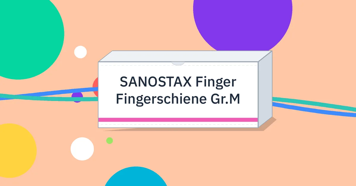 Symbolbild: Packung mit der Aufschrift SANOSTAX Finger Fingerschiene Gr.M (PZN 07144392) – Verfügbarkeit und Bezug in Apotheken in Frankfurt am Main