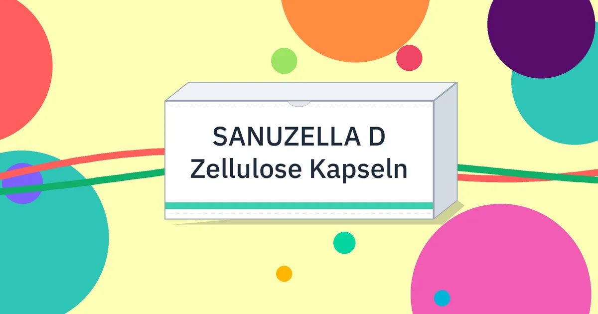 Symbolbild: Packung mit der Aufschrift SANUZELLA D Zellulose Kapseln (PZN 03525068) – Verfügbarkeit und Bezug in Apotheken in Frankfurt am Main