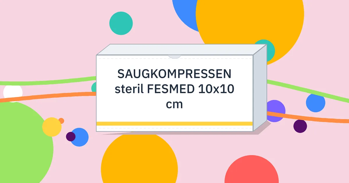 Symbolbild: Packung mit der Aufschrift SAUGKOMPRESSEN steril FESMED 10x10 cm (PZN 19188940) – Verfügbarkeit und Bezug in Apotheken in Frankfurt am Main
