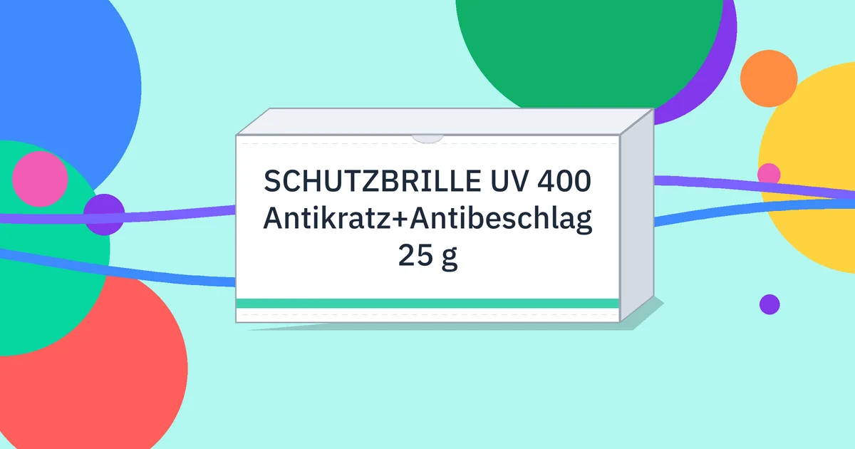 Symbolbild: Packung mit der Aufschrift SCHUTZBRILLE UV 400 Antikratz+Antibeschlag 25 g (PZN 09685117) – Verfügbarkeit und Bezug in Apotheken in Frankfurt am Main