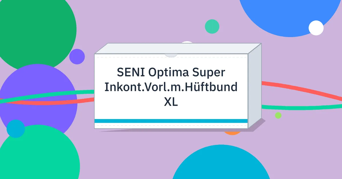 Symbolbild: Packung mit der Aufschrift SENI Optima Super Inkont.Vorl.m.Hüftbund XL (PZN 18012630) – Verfügbarkeit und Bezug in Apotheken in Frankfurt am Main