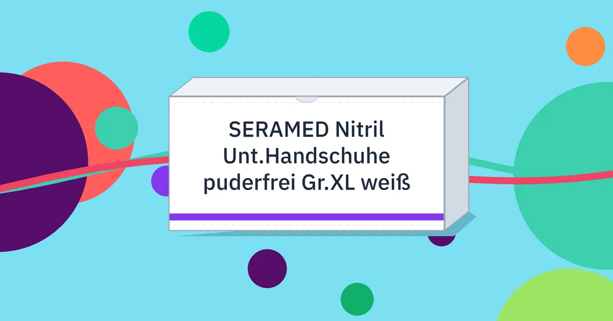 Symbolbild: Packung mit der Aufschrift SERAMED Nitril Unt.Handschuhe puderfrei Gr.XL weiß (PZN 18061315) – Verfügbarkeit und Bezug in Apotheken in Frankfurt am Main