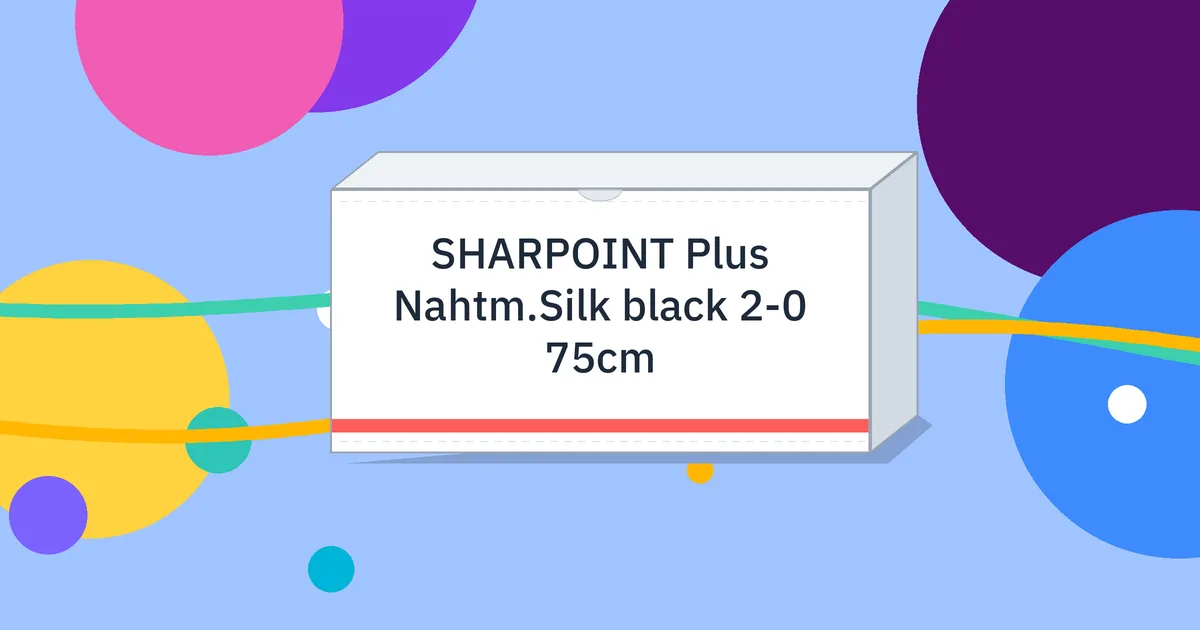 Symbolbild: Packung mit der Aufschrift SHARPOINT Plus Nahtm.Silk black 2-0 75cm (PZN 17994921) – Verfügbarkeit und Bezug in Apotheken in Frankfurt am Main