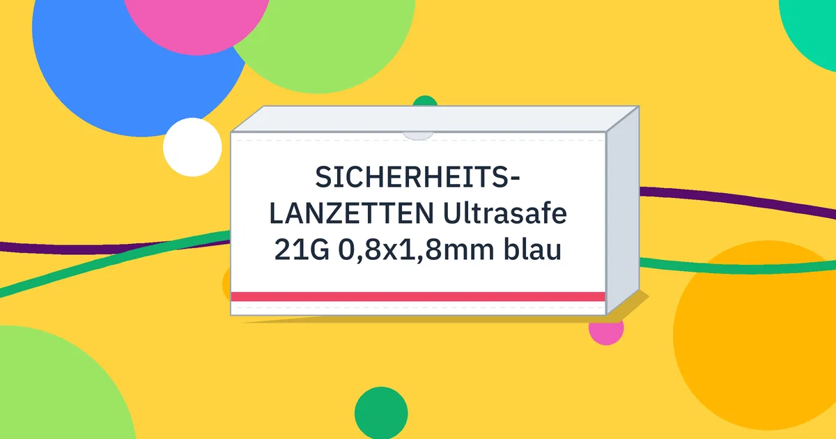 Symbolbild: Packung mit der Aufschrift SICHERHEITS-LANZETTEN Ultrasafe 21G 0,8x1,8mm blau (PZN 19264799) – Verfügbarkeit und Bezug in Apotheken in Frankfurt am Main