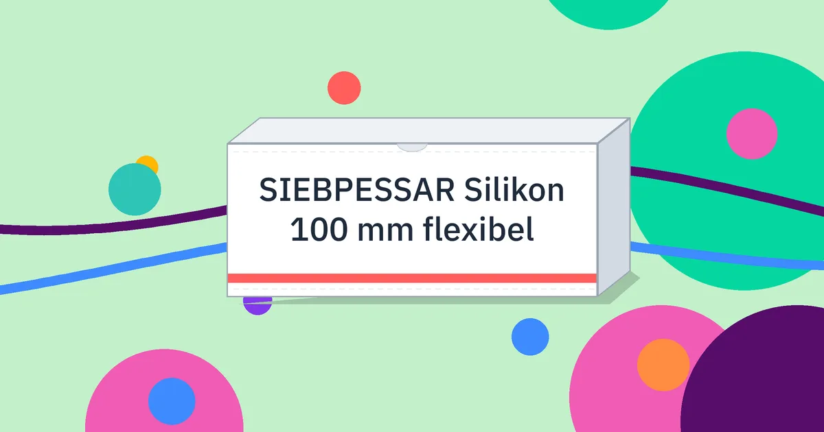 Symbolbild: Packung mit der Aufschrift SIEBPESSAR Silikon 100 mm flexibel (PZN 04845562) – Verfügbarkeit und Bezug in Apotheken in Frankfurt am Main