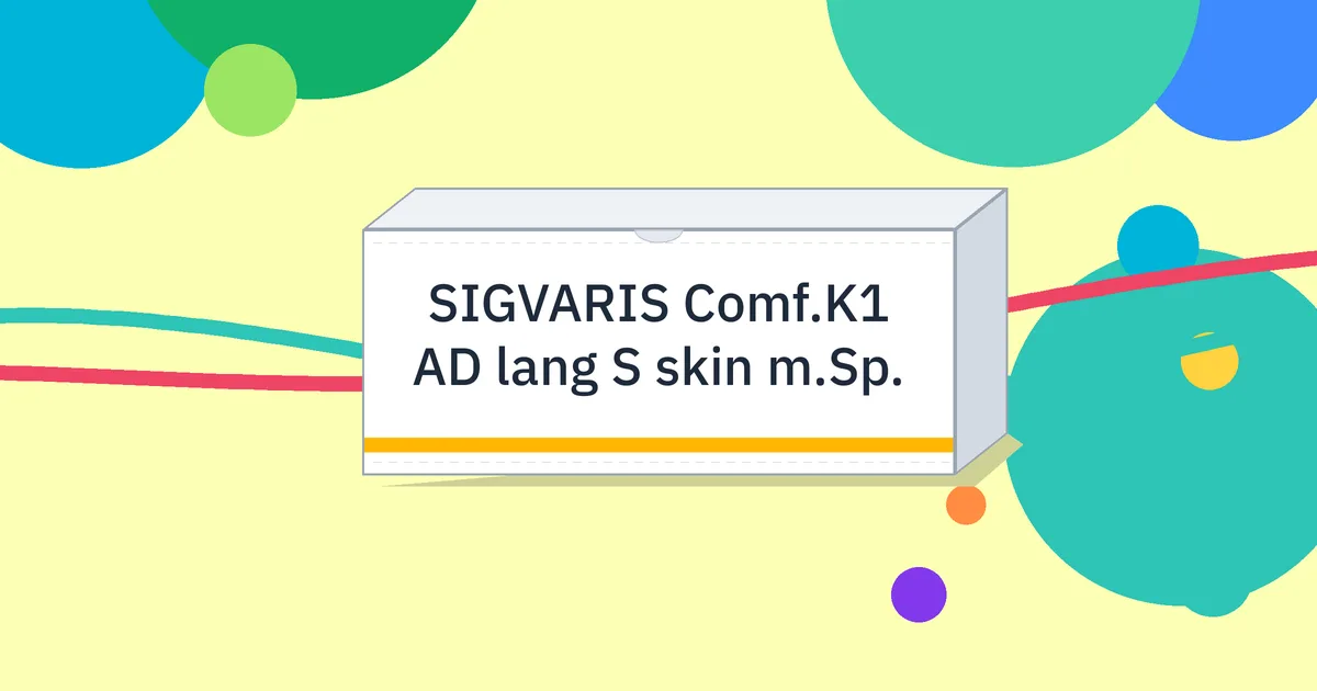 Symbolbild: Packung mit der Aufschrift SIGVARIS Comf.K1 AD lang S skin m.Sp. (PZN 17041931) – Verfügbarkeit und Bezug in Apotheken in Frankfurt am Main